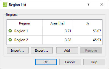 Menu View > Index Calculator > Sidebar > 2. Regions - PIX4Dmapper